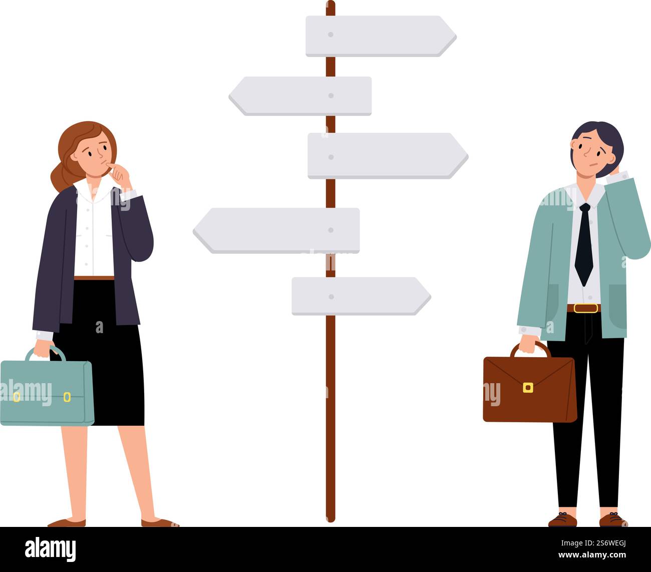 Confused business people. Businessman stand directions and choose road. Lost opportunities ...