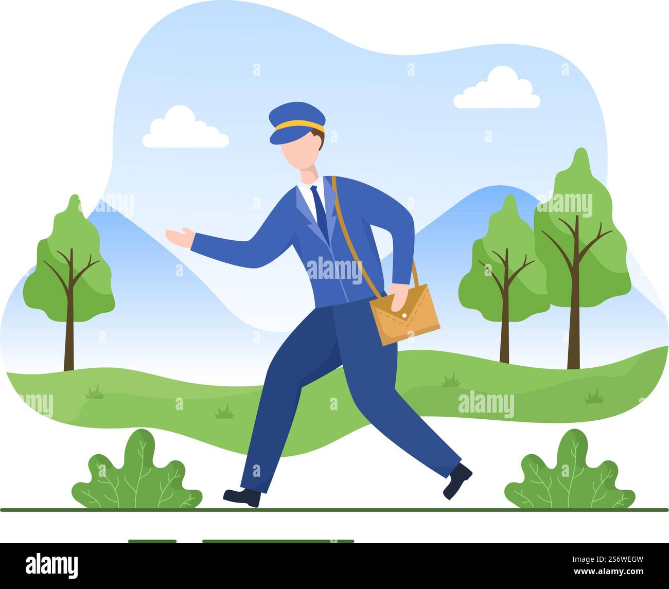 Postman Cartoon Vector Illustration Wearing a Uniform Carrying a ...