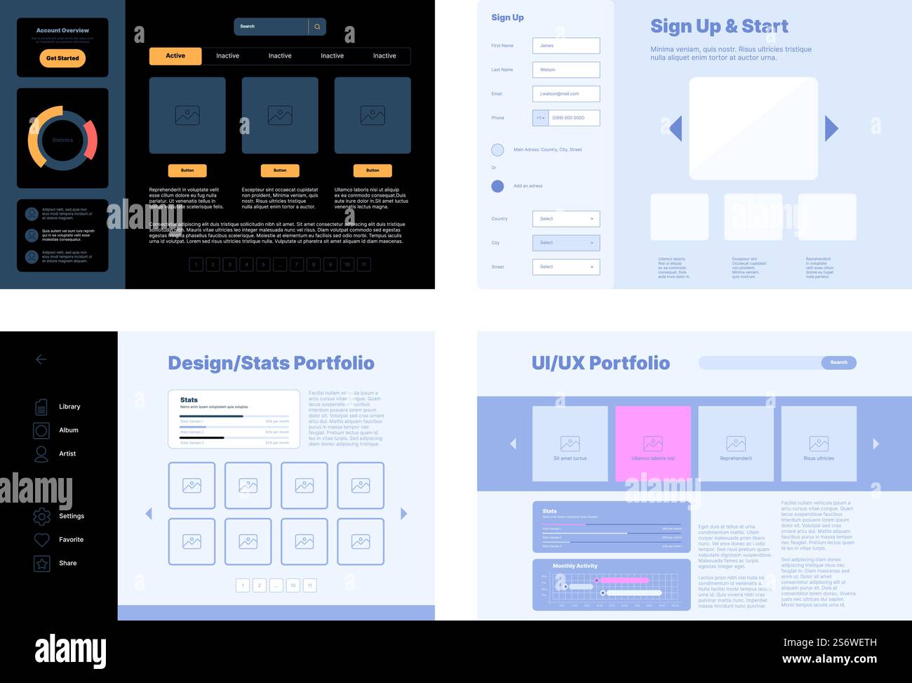 Web portfolio layout. Design template with preview dashboard digital ui ...