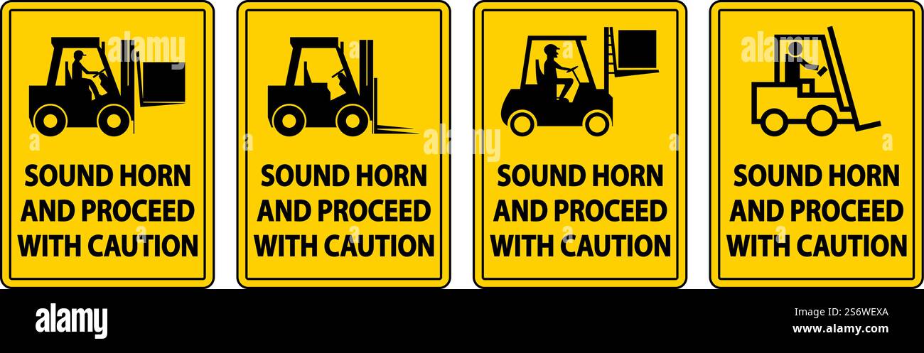 Sound Horn Proceed With Caution Label Sign On White Background Stock ...