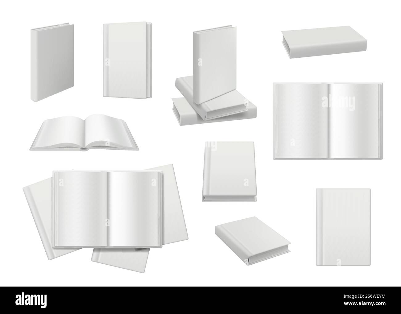Book mockup. Empty white opening and closed white books publication ...