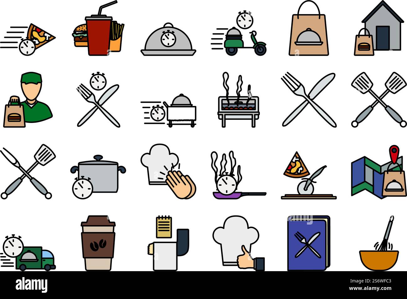 Restaurant Icon Set. Editable Bold Outline With Color Fill Design ...