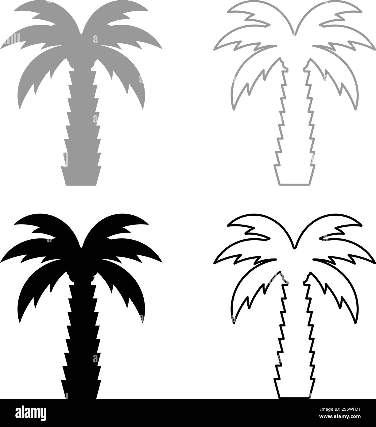 Palm tree tropical coconut set icon grey black color vector ...