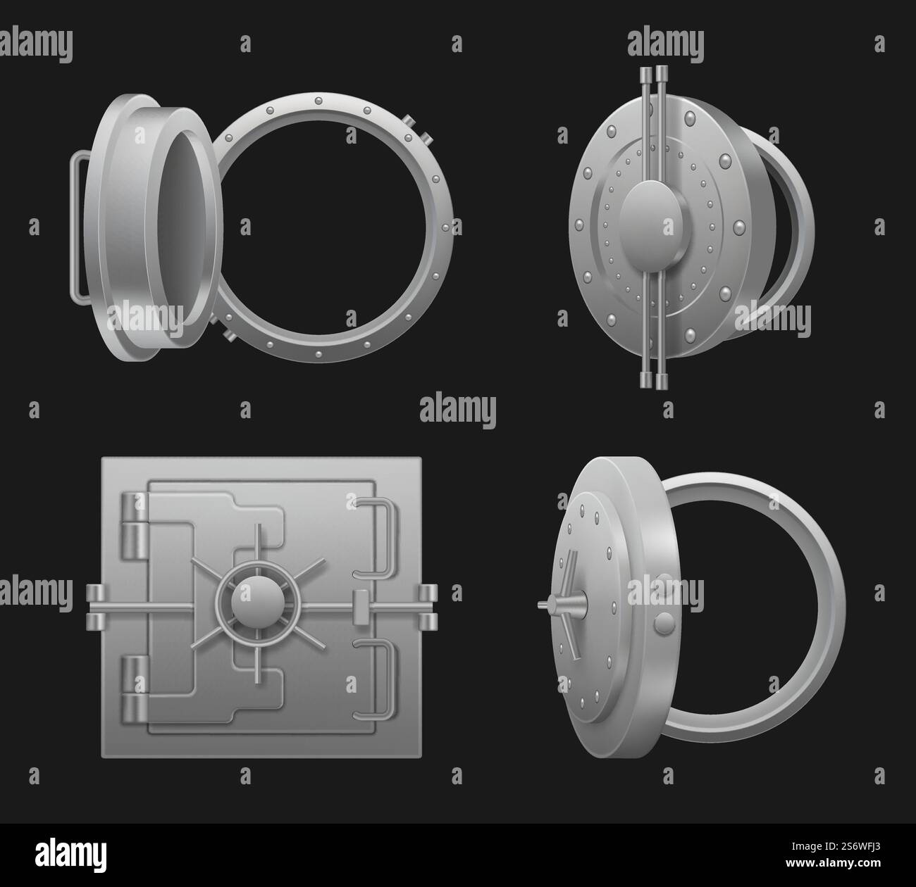 Safe round doors. Safety bank opening and closed steel doors with ...