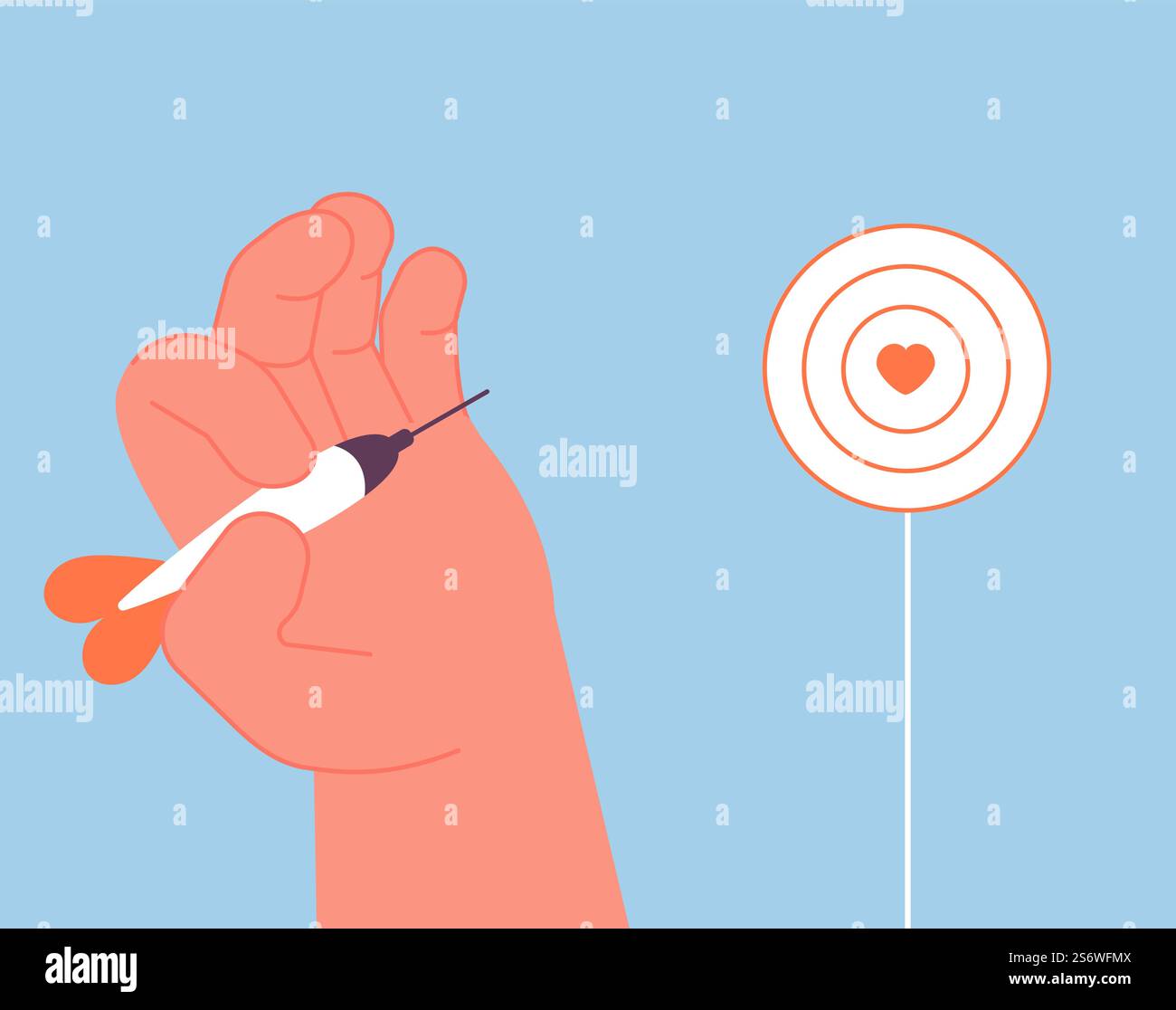 Target. Hand hold dart and aiming at heart. Love competition or romance ...