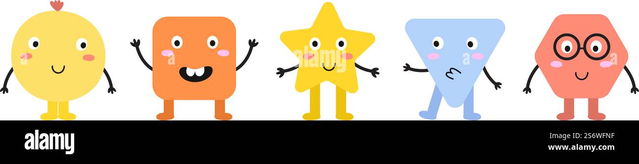 Emotional simple geometric shapes. Cute circle, square, triangle, star ...