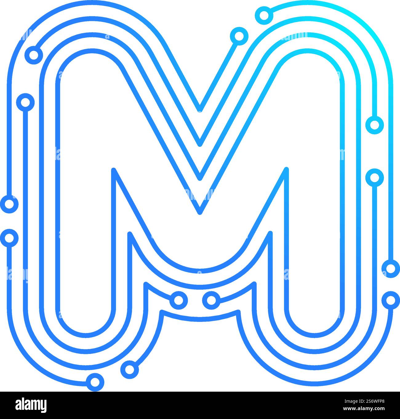 M initial letter Circuit technology illustration logo vector template ...