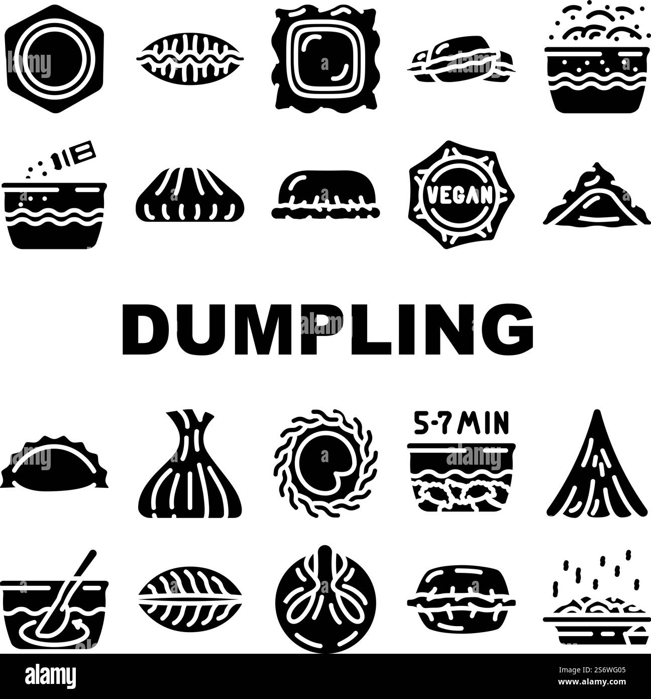 Dumpling Delicious Meal Recipe Icons Set Vector. Dumpling Food With ...