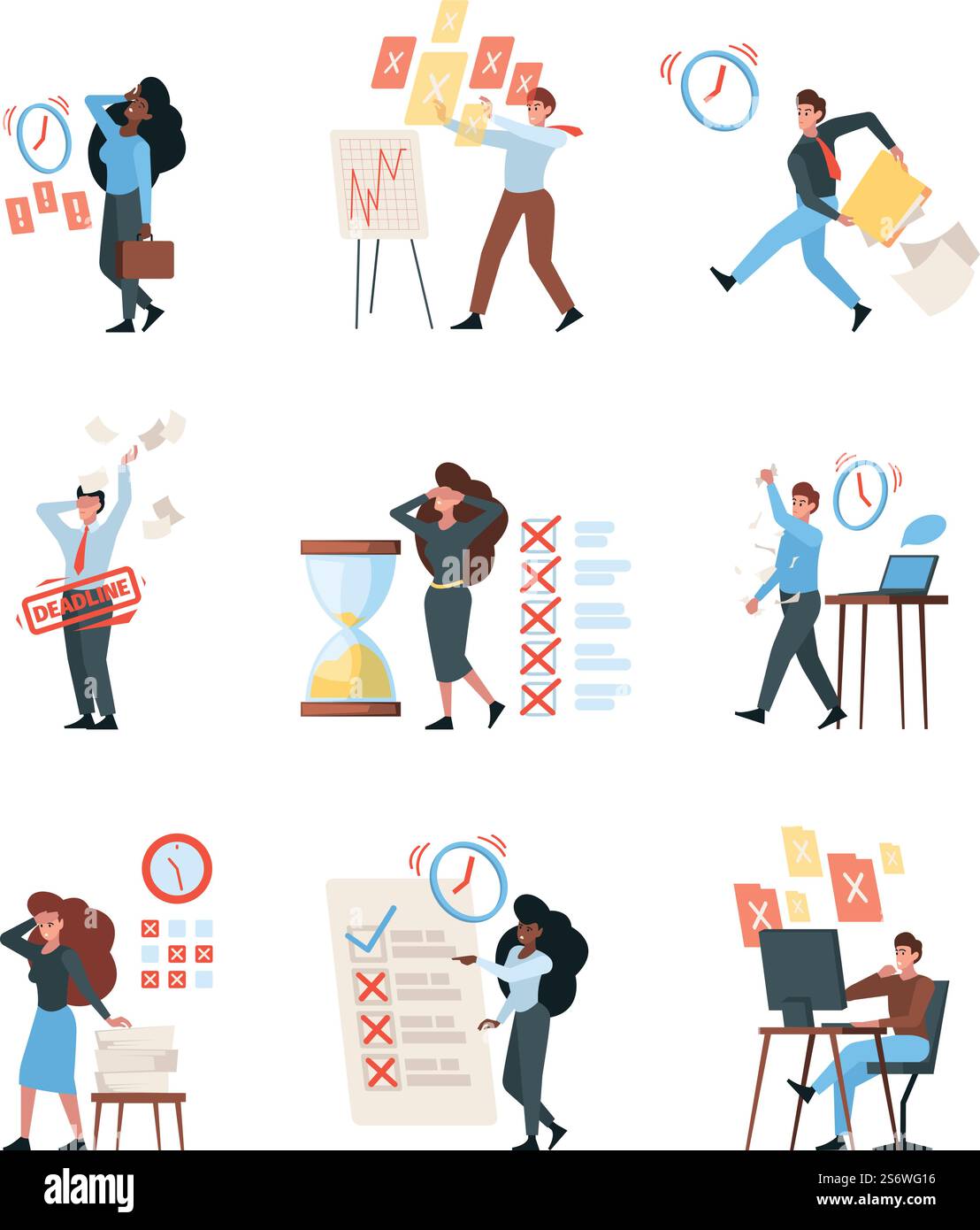 Deadline managers. Corporate persons stressed people planning daily ...