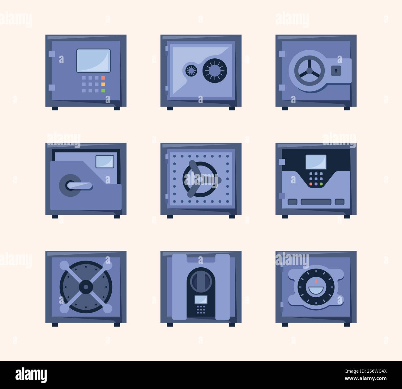 Safe deposit icons. Secure bank systems for safe treasures and money ...