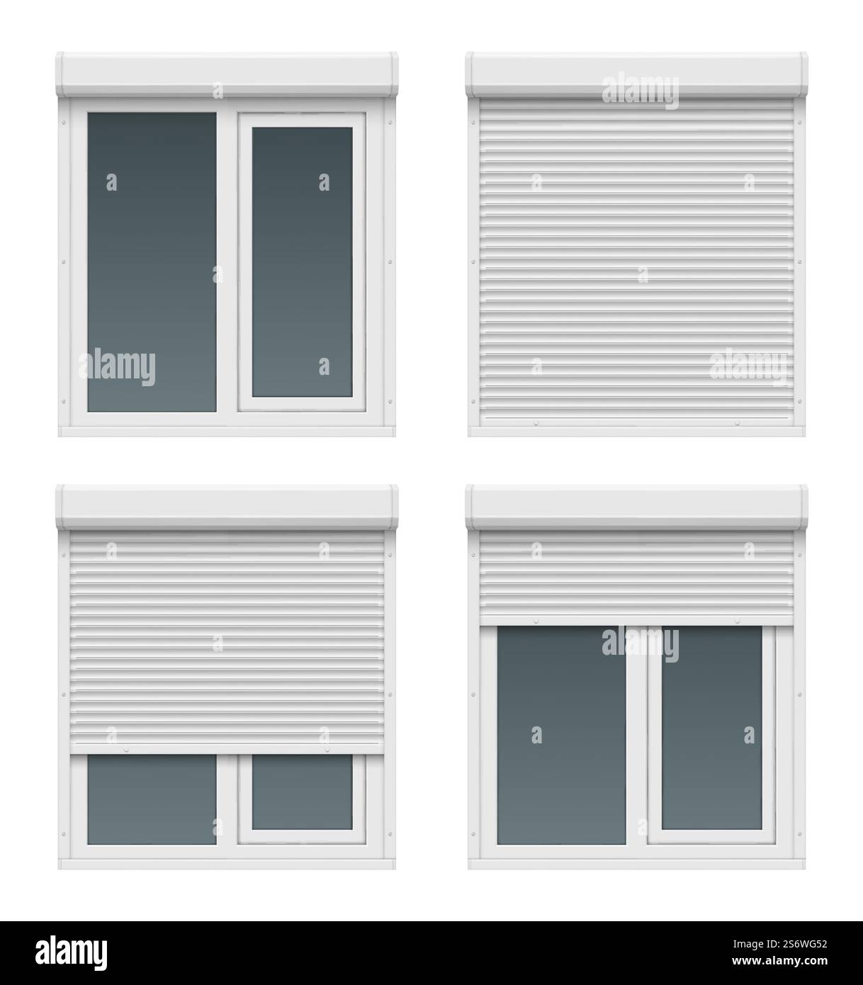 Window roller doors. Metal realistic white house shapes for windows ...