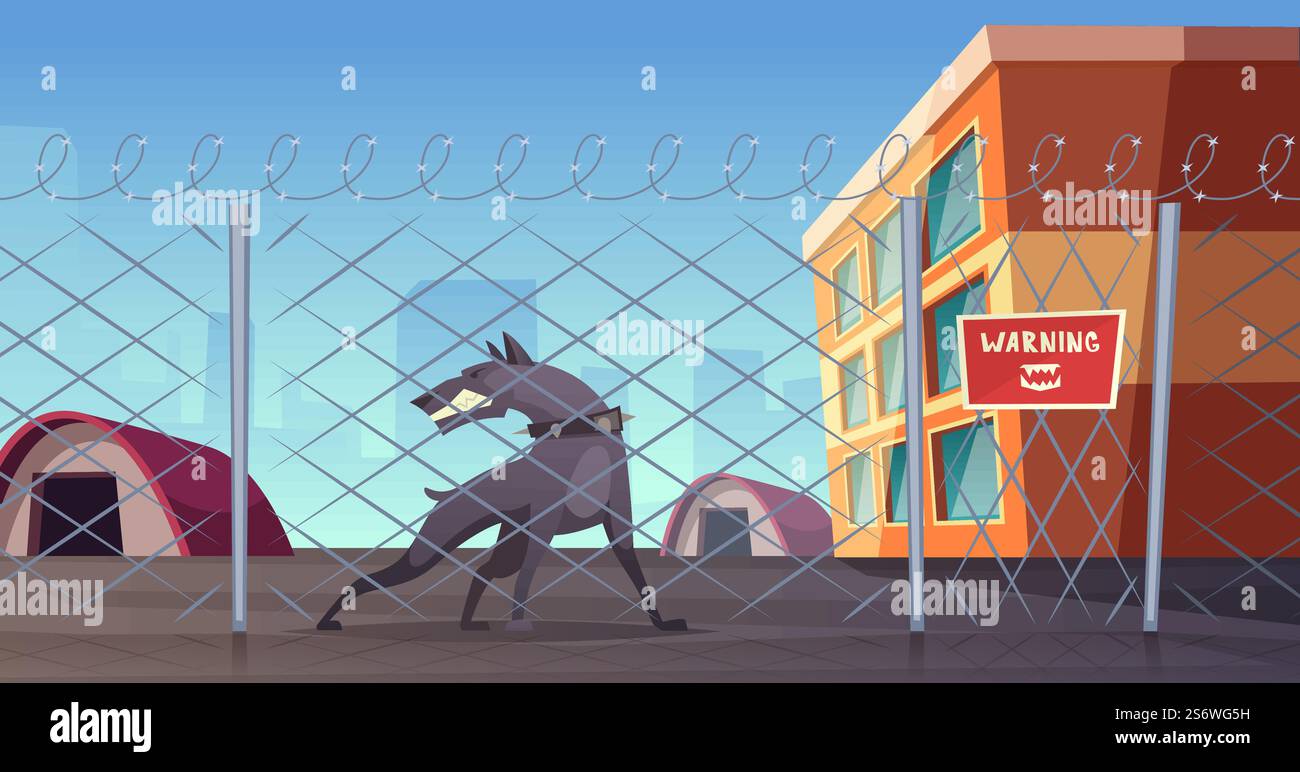 Dog guards. Angry animal protecting house from thieves exact vector ...