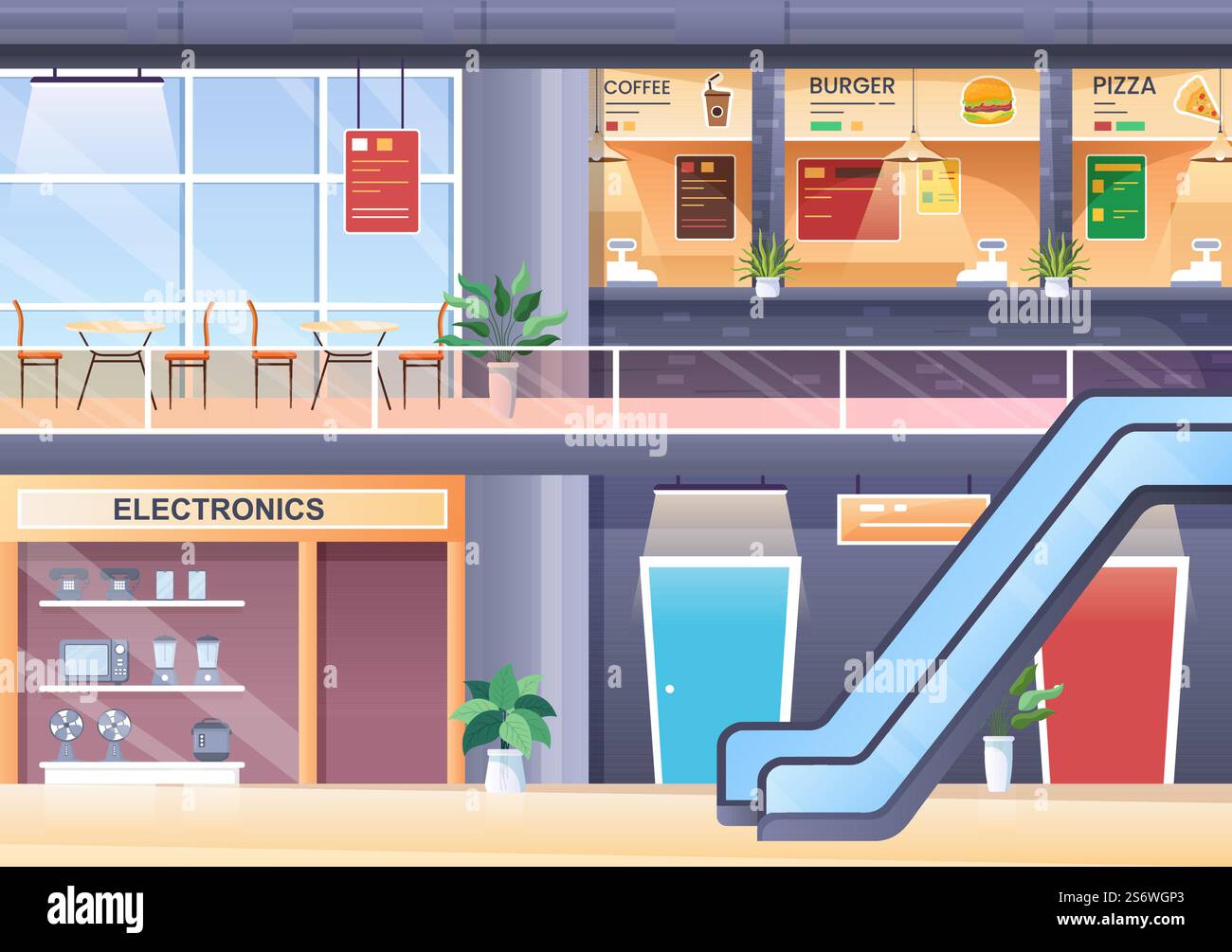 Shopping Mall Modern Background Illustration with Interior Inside ...