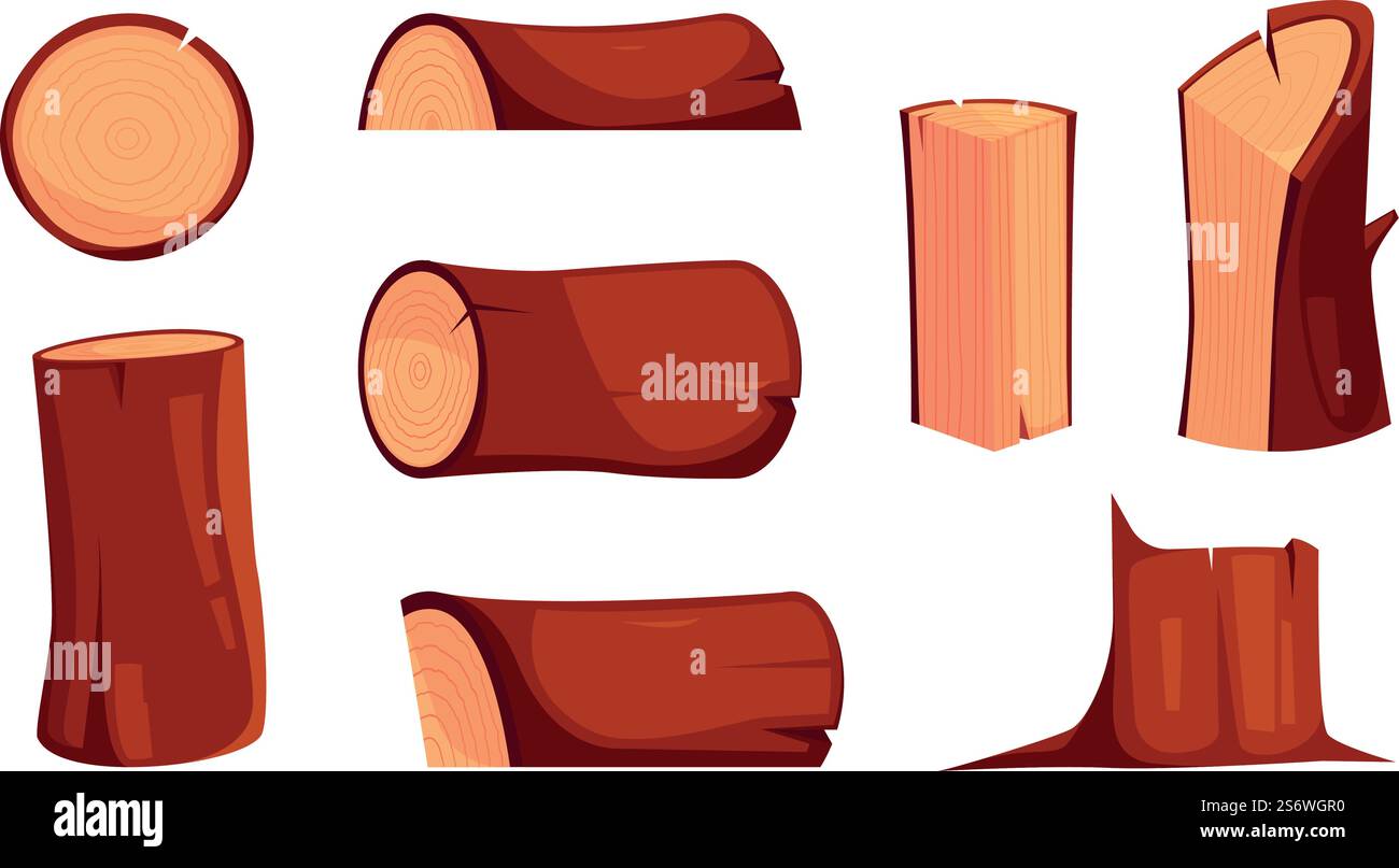Wooden logs. Tree planks oak branch cutting logs collection industrial ...