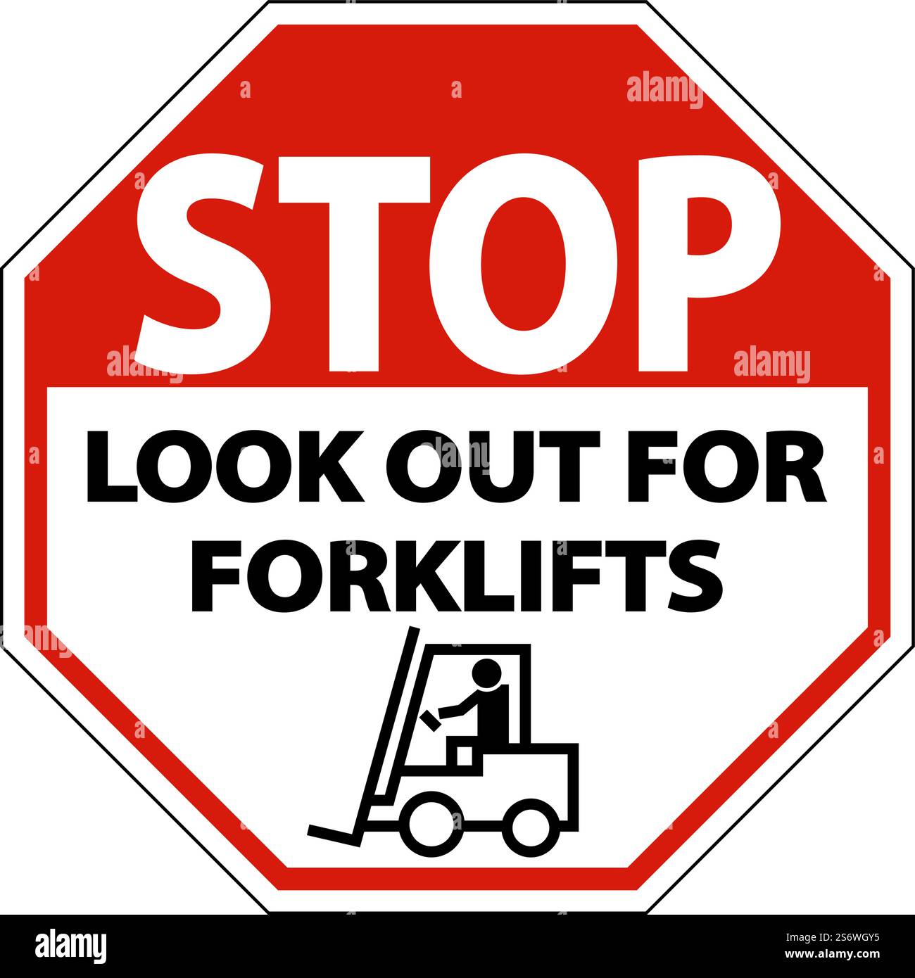 Stop Look Out For Forklifts Sign On White Background Stock Vector Image ...