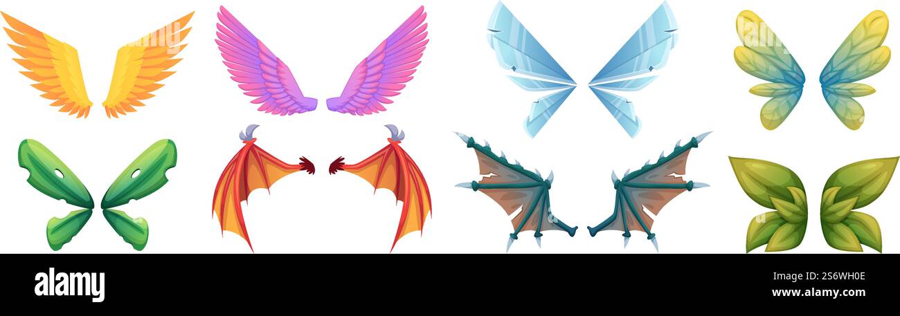 Mythology wings. Fantasy flying creatures monsters medieval fairy tale ...