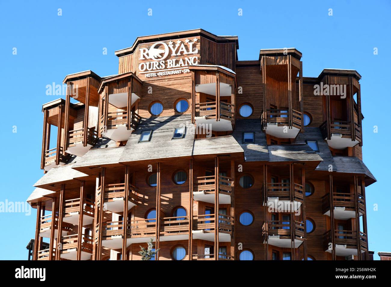 January 13, 2025, Alpe Huez, Isere, France: Hotel restaurant Royal Ours ...