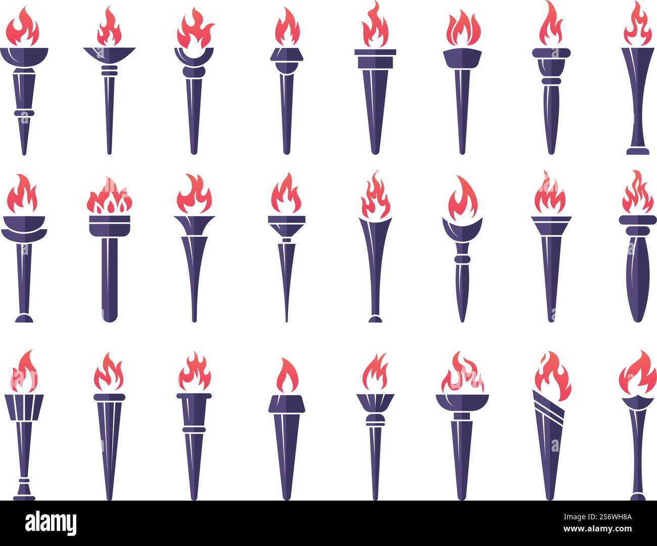 Torch collections. Graphic stylized flames on torch recent vector set ...