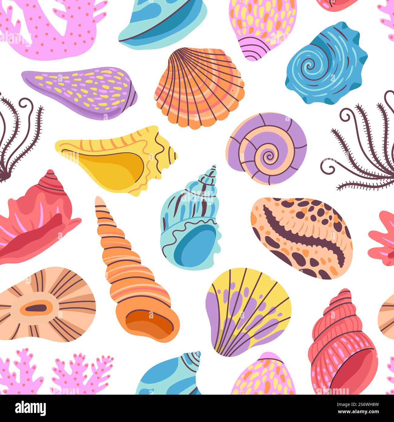 Seashell seamless pattern. Clams background, seashells print. Sea and ...