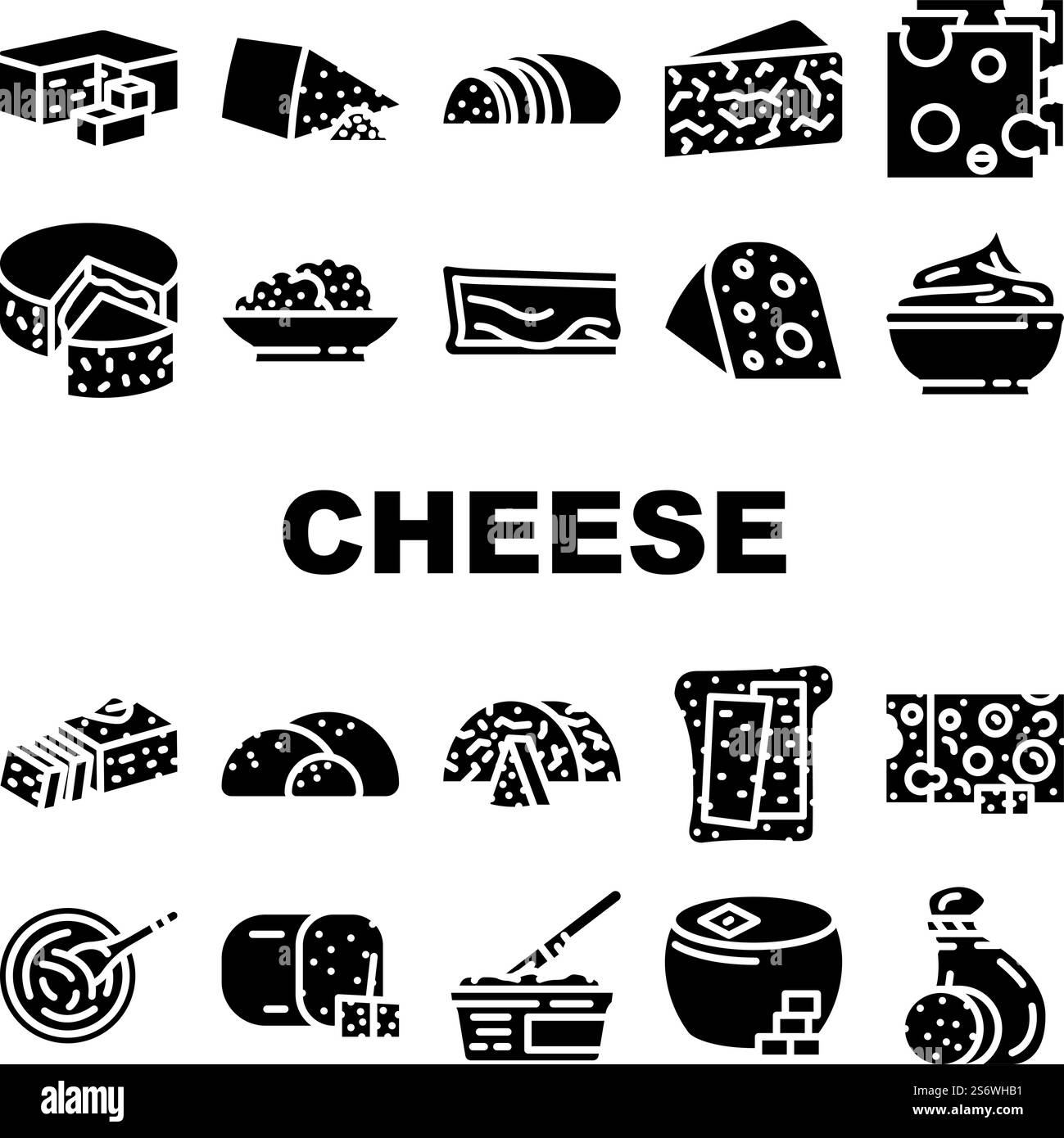 Cheese Dairy Delicious Nutrition Icons Set Vector. Cheddar And ...