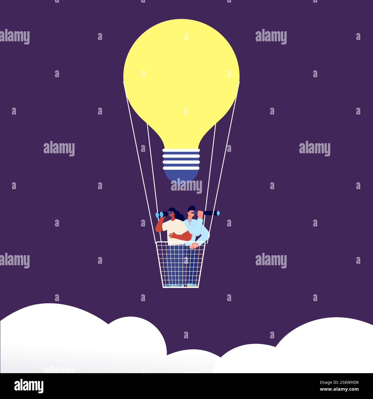 New perspective search. People in hot air balloon looking around ...