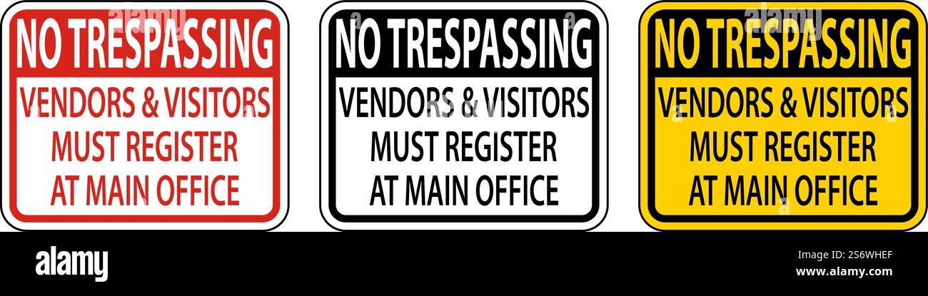 Vendors and Visitors Must Register Sign On White Background Stock ...