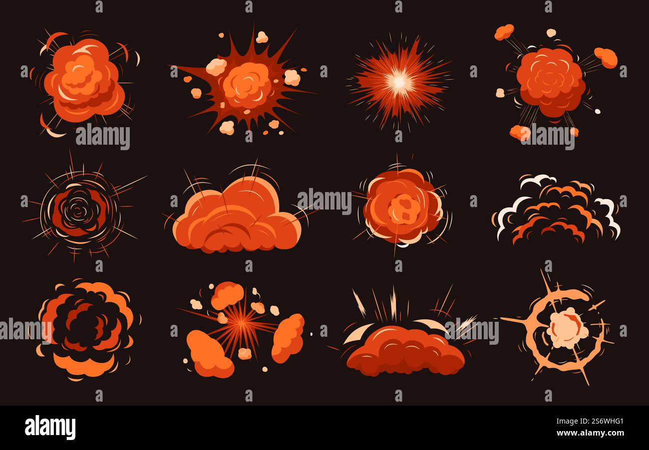 Cartoon fire explosion. War bomb, blast effects gaming. Dynamite ...