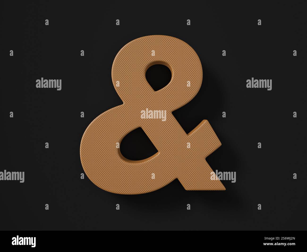 Perforated leather ampersand symbol on black background. 3d ...
