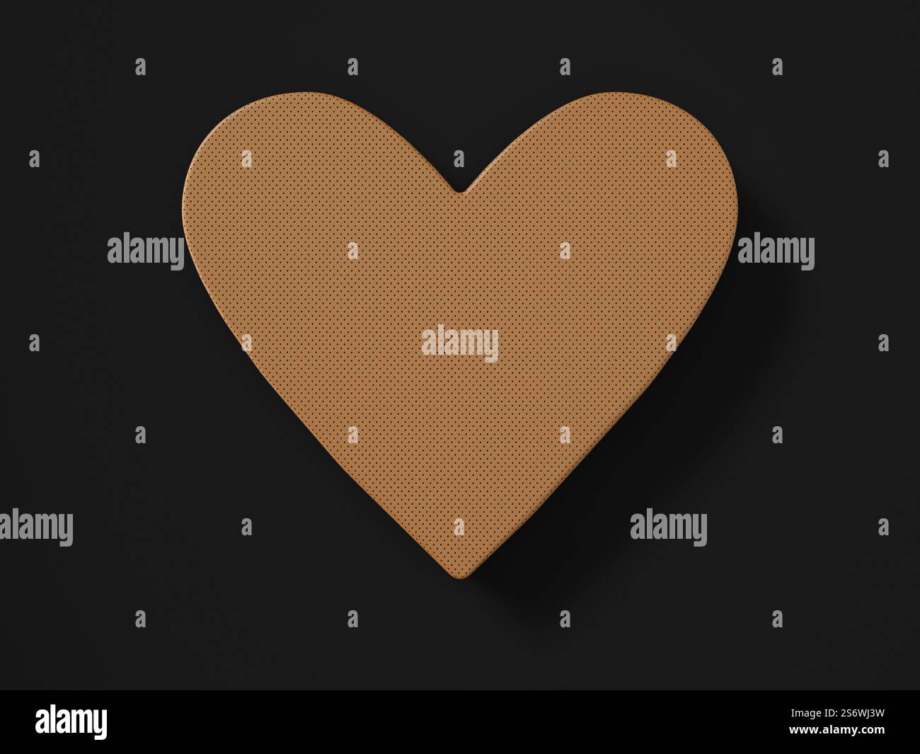 Perforated leather heart symbol on black background. 3d illustration ...