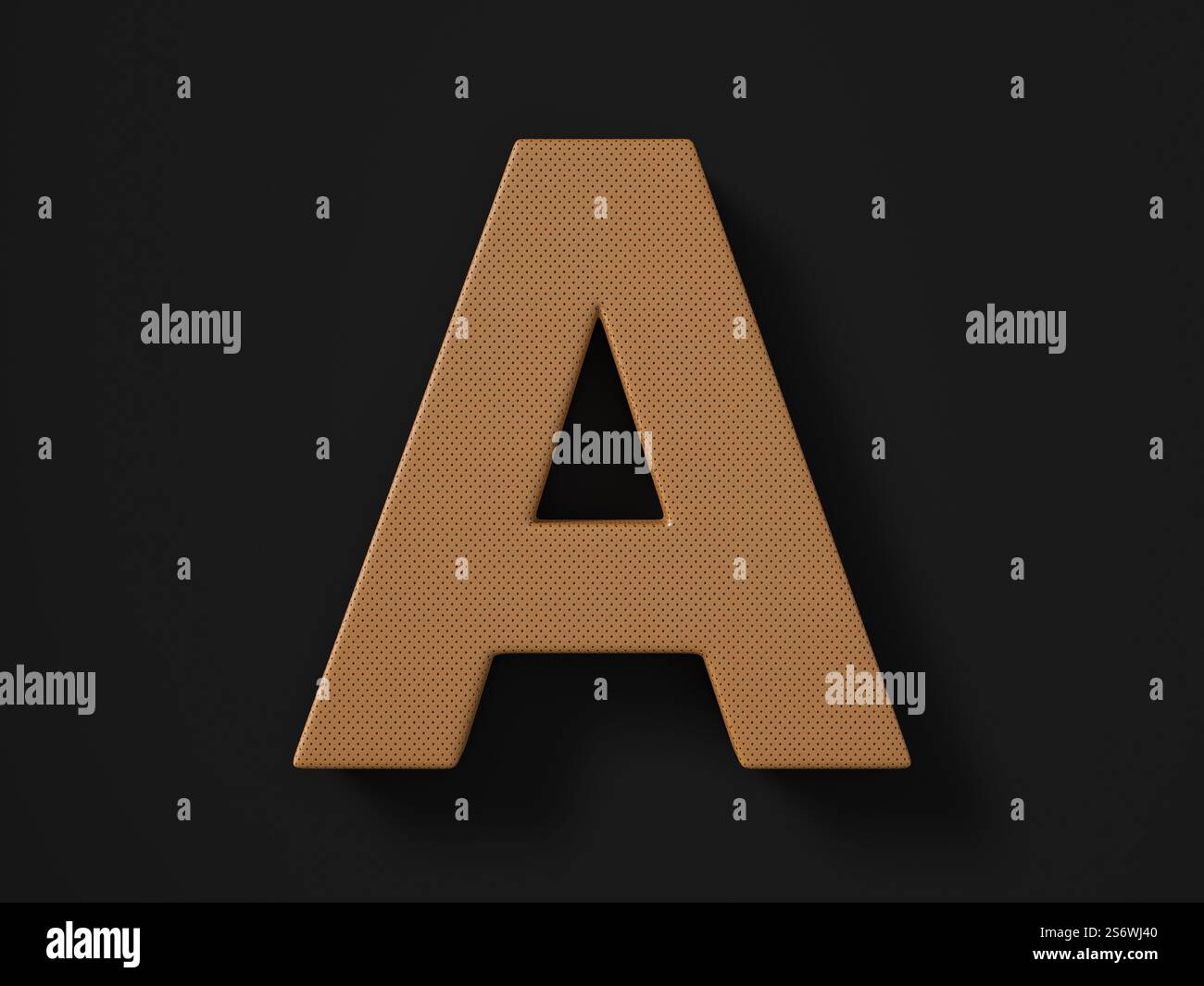 Perforated leather letter A on black background. 3d illustration Stock ...