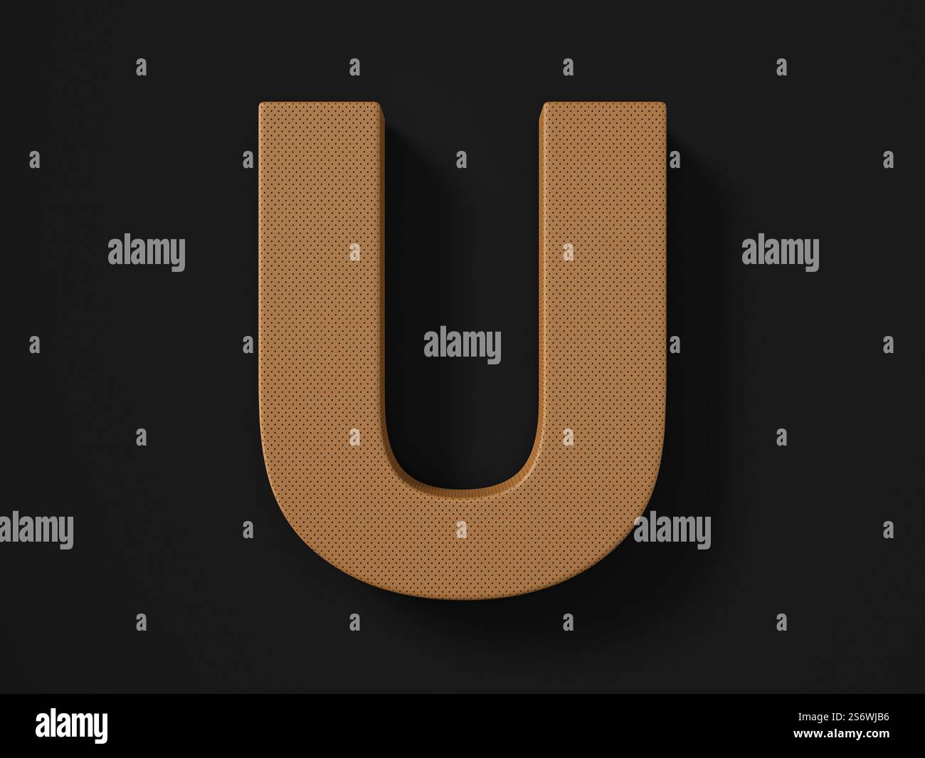 Perforated leather letter U on black background. 3d illustration Stock ...