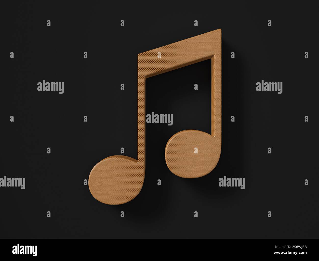 Perforated leather music note symbol on black background. 3d ...