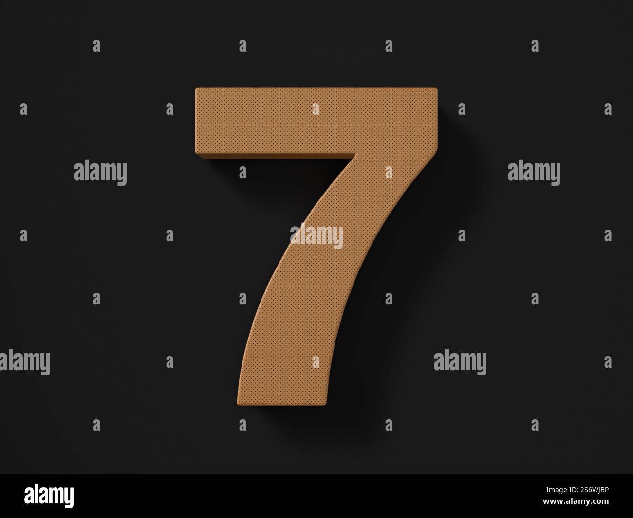 Perforated leather number seven on black background. 3d illustration ...