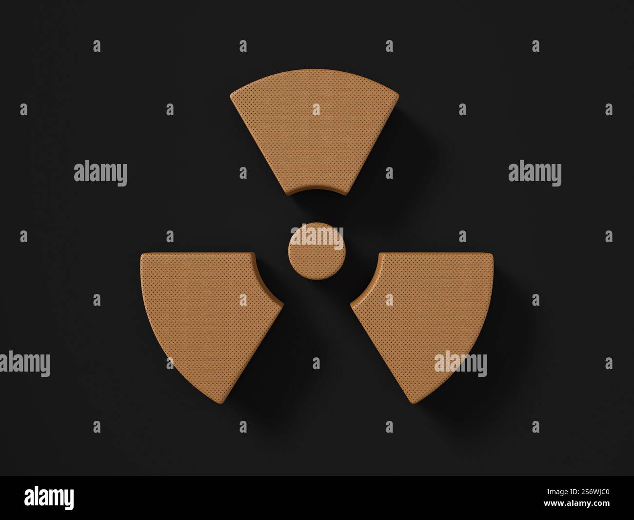 Perforated leather radiation symbol on black background. 3d ...