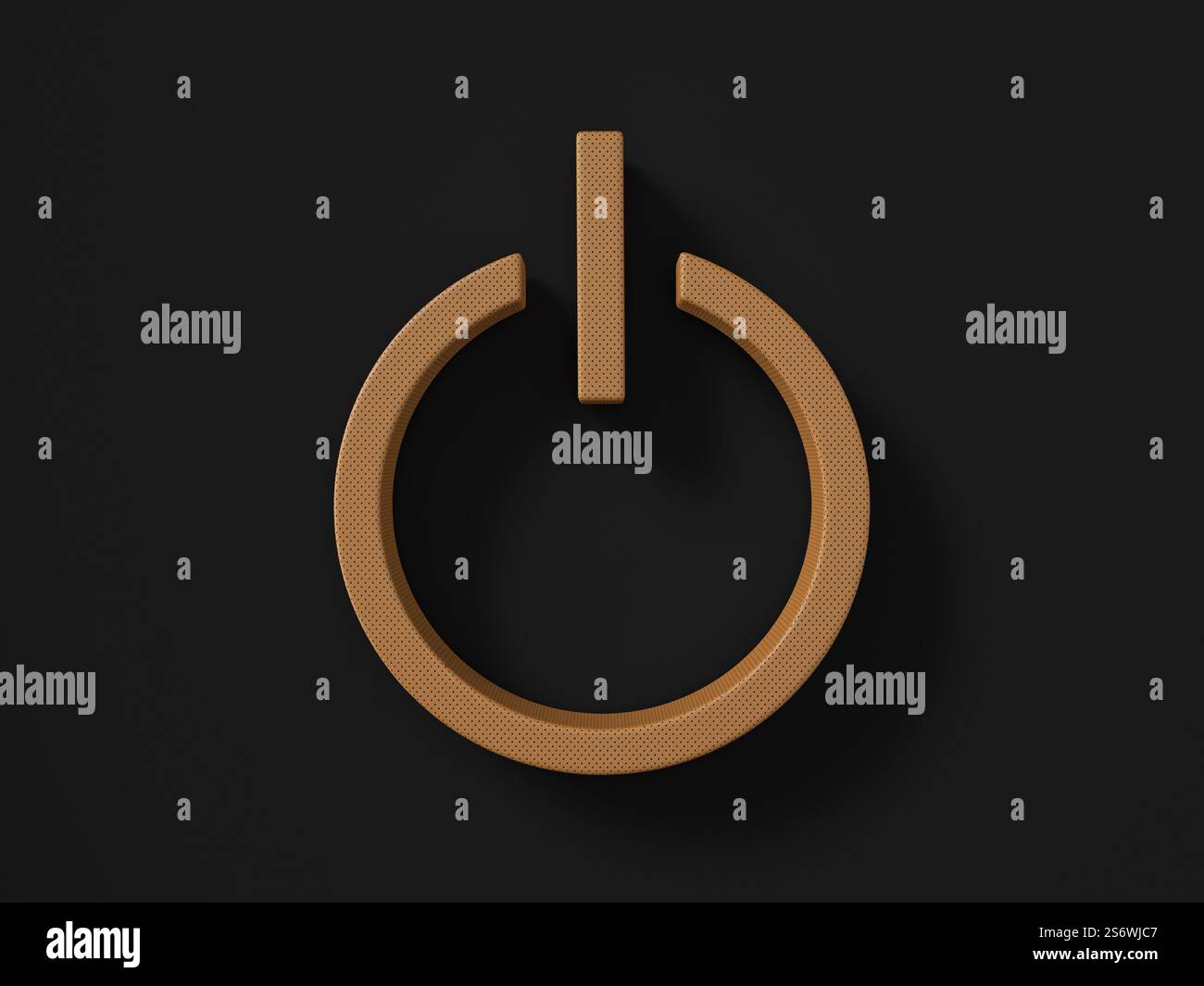 Perforated leather power symbol on black background. 3d illustration ...