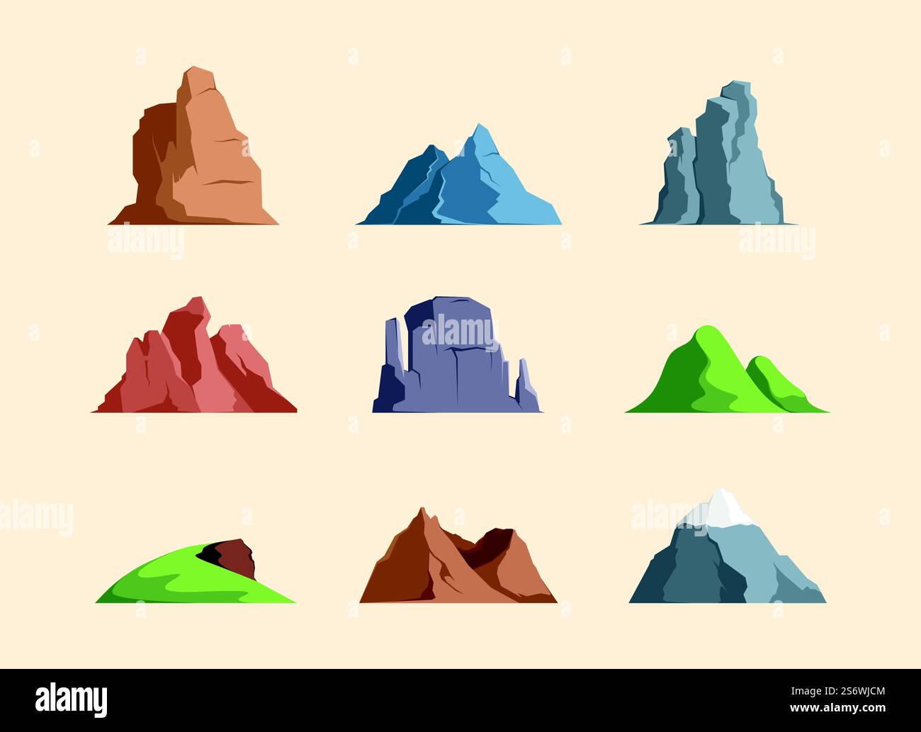 Cartoon mountains. Rocky symbols outdoors snowy mountain for tourists ...