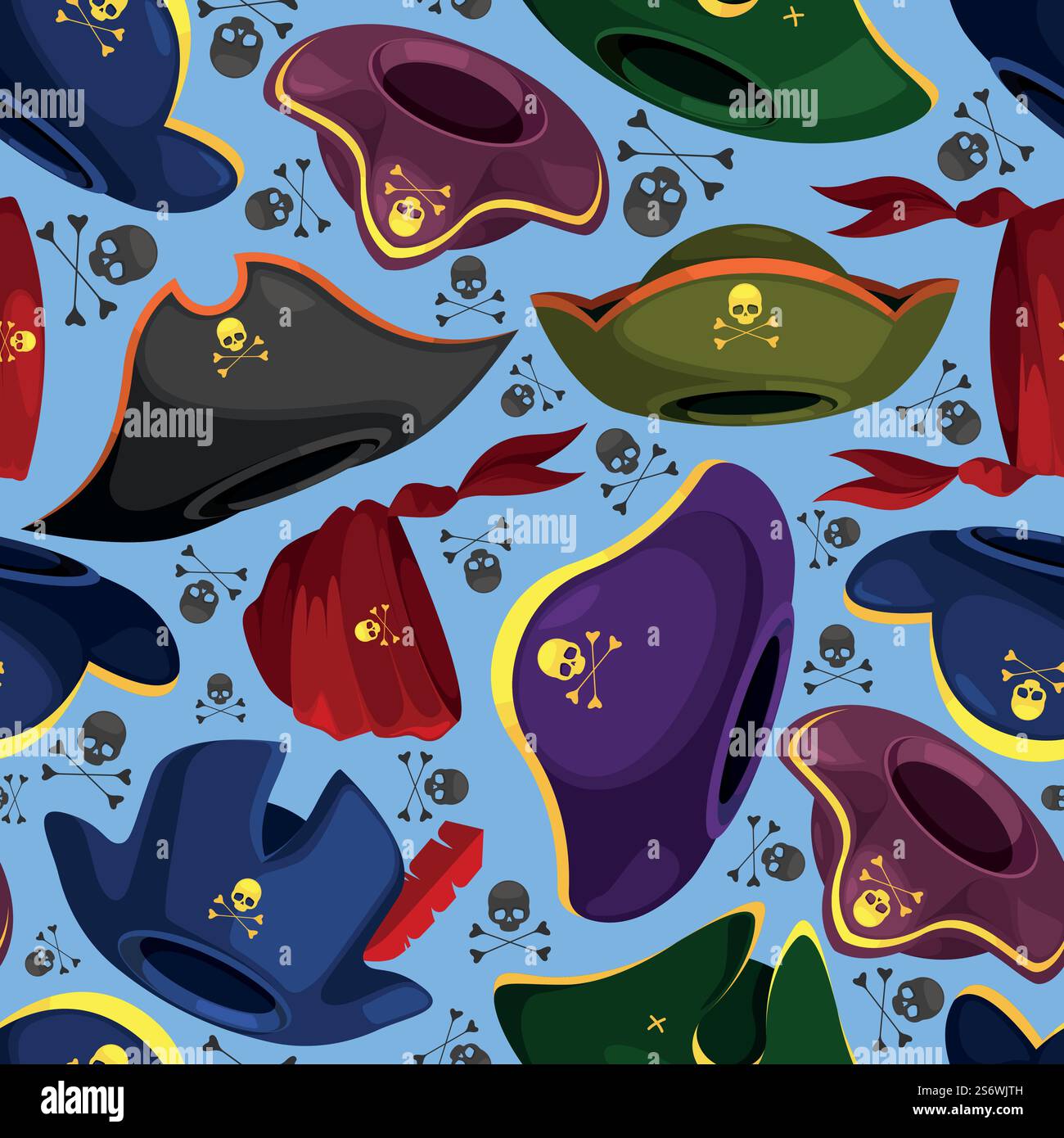 Pirate hat pattern. Textile design project with carnival pirates sailor ...