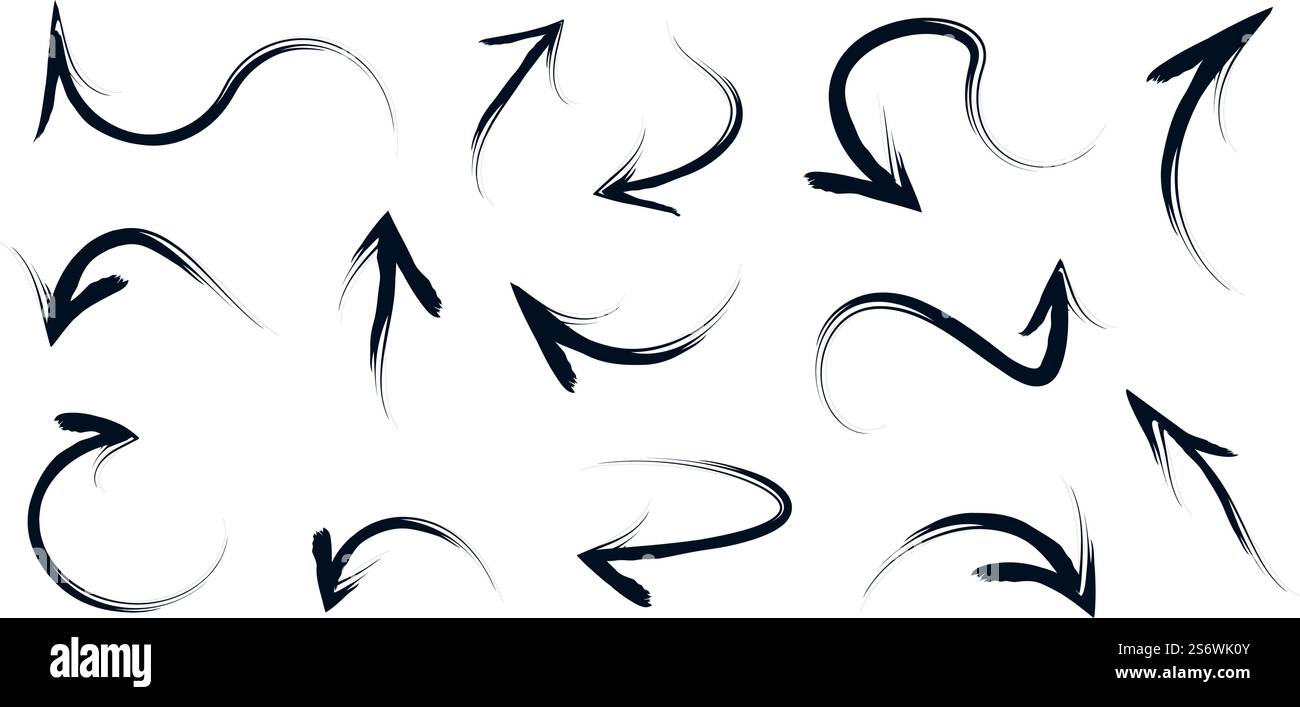 Grunge arrows. Abstract direction arrows graffiti paints brush stylized ...