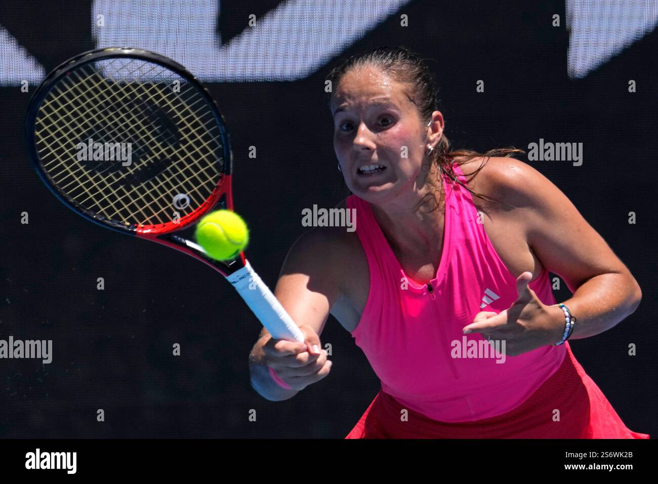 Daria Kasatkina of Russia plays a forehand return to Yulia Putintseva ...