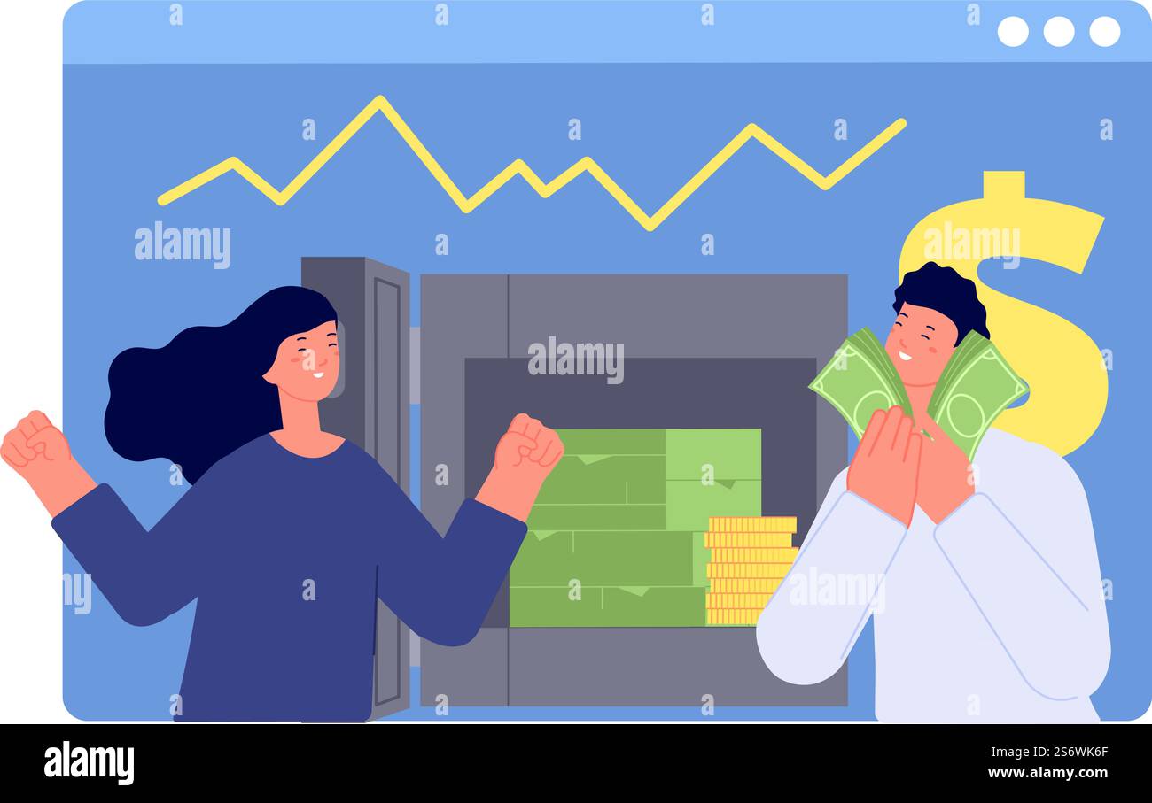 Successful investments. People joy money, good finance analysis ...