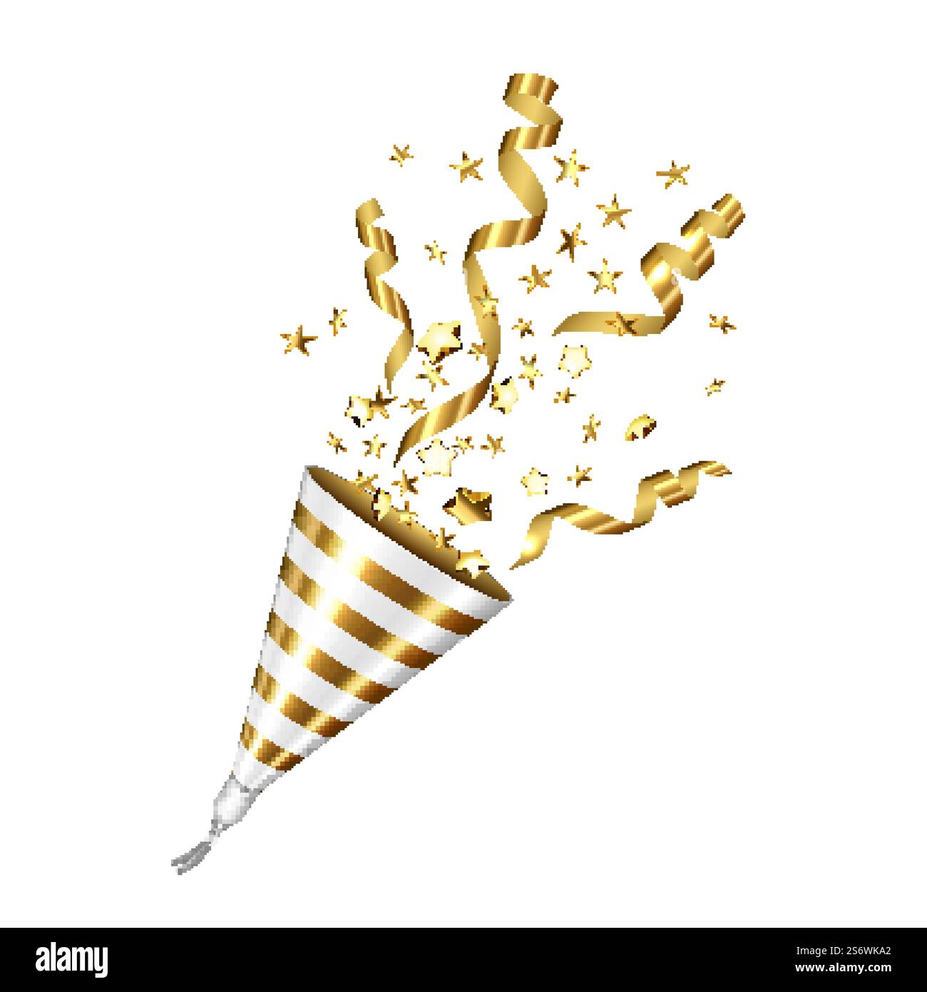 Party Popper Explosion With Foil Ribbon Vector. Exploding Party Popper ...