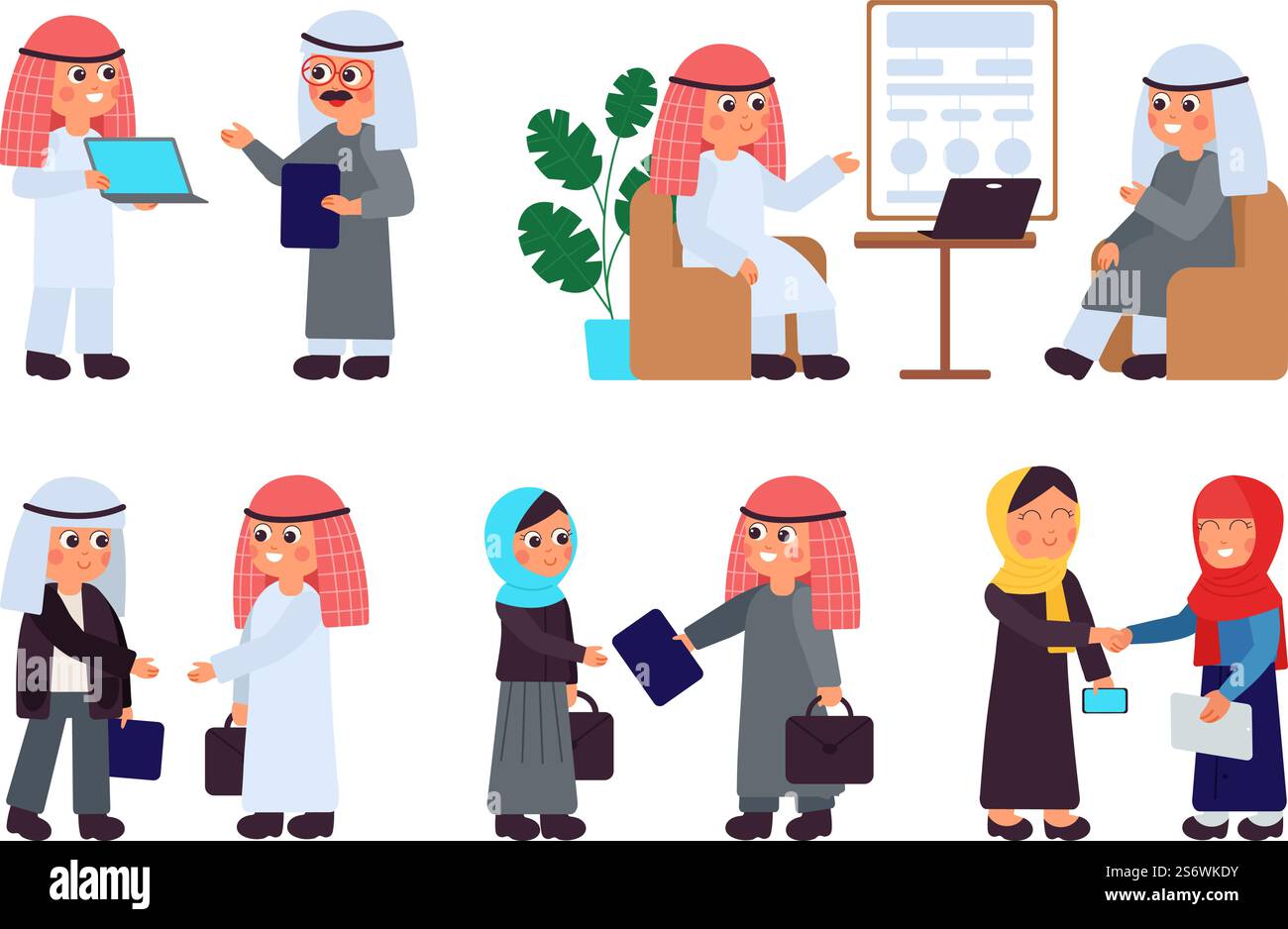 Arab business people. Arabic office characters, islamic teamwork ...