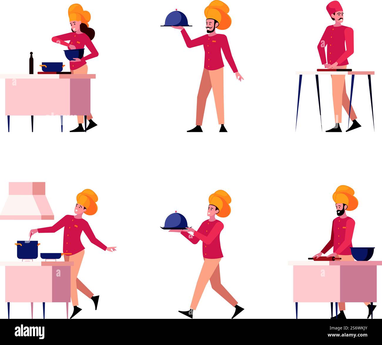 Chef characters. Pizza bakery pastry cooker male and female professions ...