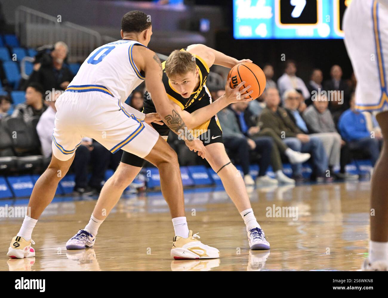 LOS ANGELES, CA - JANUARY 17: Iowa Hawkeyes guard Josh Dix (4) works ...
