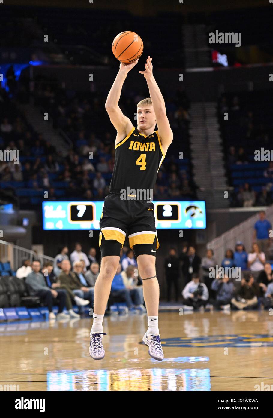 LOS ANGELES, CA - JANUARY 17: Iowa Hawkeyes guard Josh Dix (4) shoots a ...