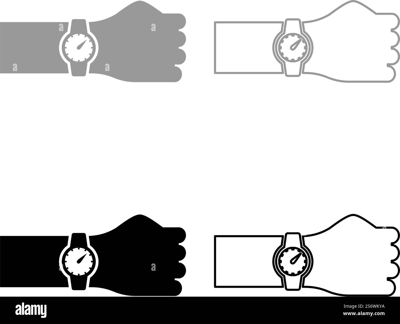 Wristwatch on hand Time on watch hand set icon grey black color vector ...