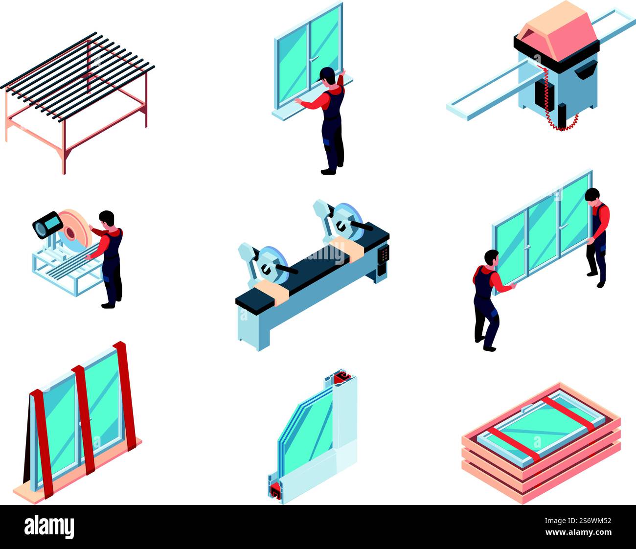 Fix plastic windows. Modern interior renovation pvc material workers installing door and windows ...