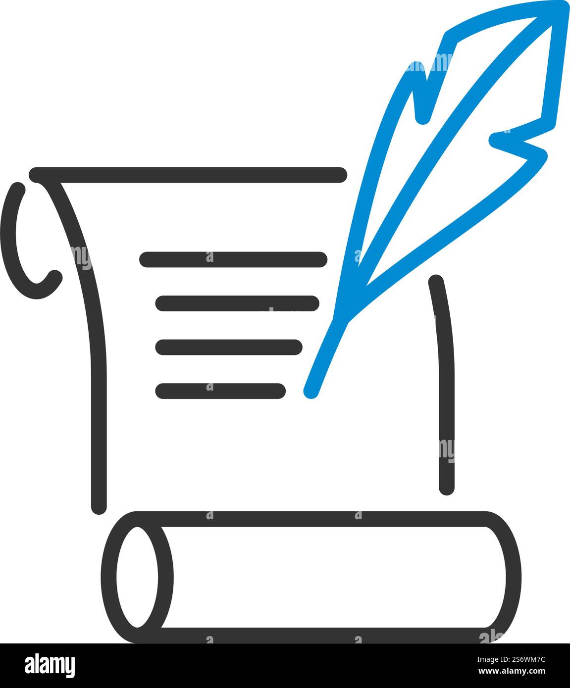 Feather And Scroll Icon. Editable Bold Outline With Color Fill Design ...