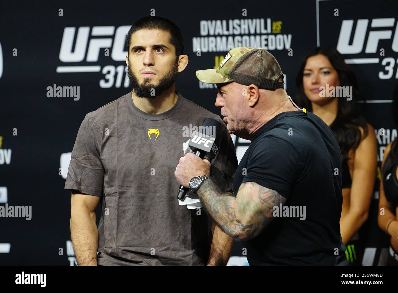 LOS ANGELES, CA- JANUARY 17: (L-R) Joe Rogan and Islam Makhachev at the ...