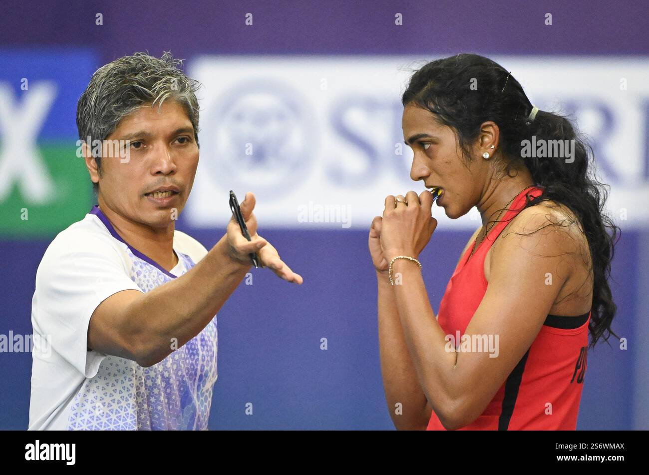 New Delhi, India. 17th Jan, 2025. NEW DELHI, INDIA - JANUARY 17: PV Sindhu from India with coach ...